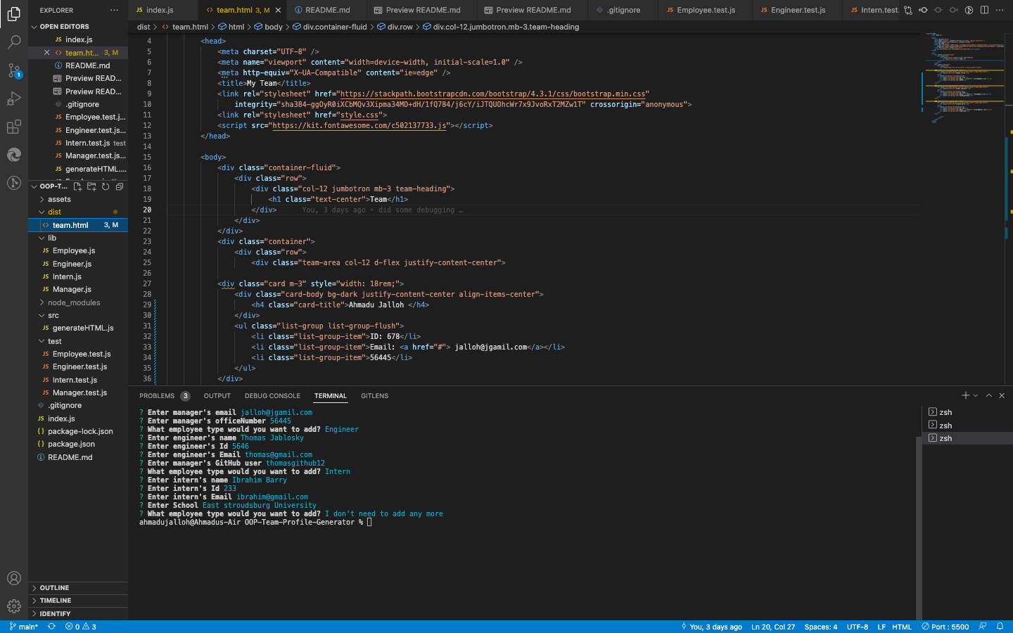 OOP-Team-Profile-Generator OOP-Team-Profile-Generator